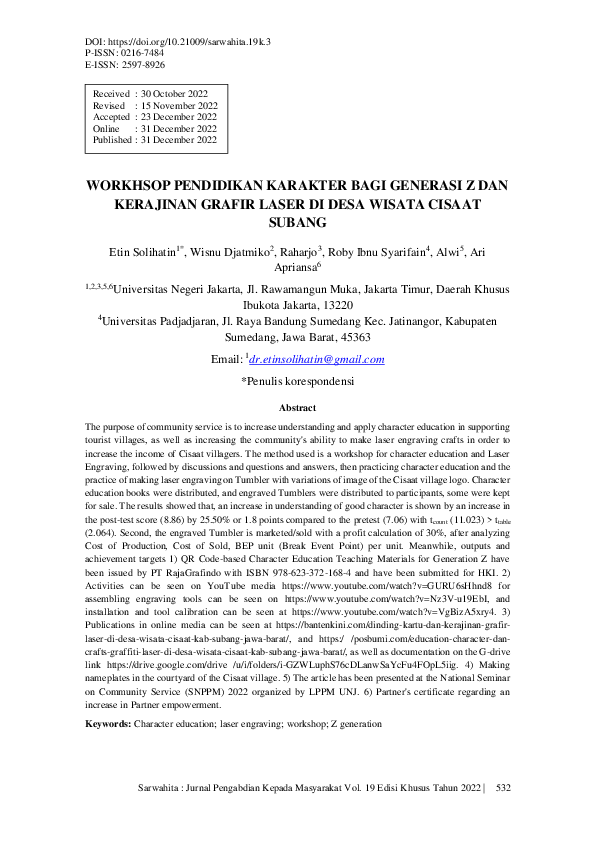 (PDF) Workhsop Pendidikan Karakter Bagi Generasi Z dan Kerajinan Grafir Laser di Desa Wisata ...
