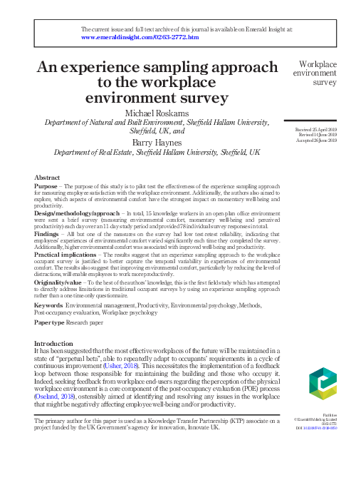 (PDF) An experience sampling approach to the workplace environment survey