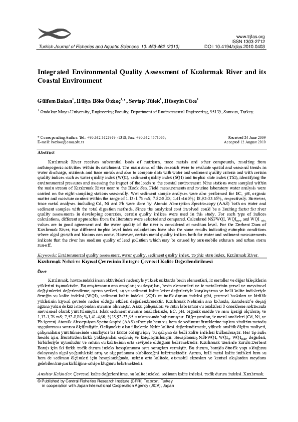 (PDF) Integrated Environmental Quality Assessment of Kizilirmak River and its Coastal Environment