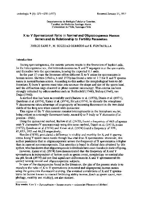 (PDF) X to Y Spermatozoal Ratio in Normal and Oligozoospermic Human ...