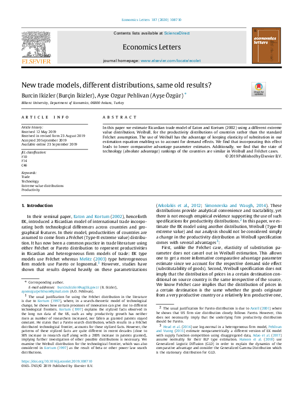 (PDF) New trade models, different distributions, same old results?
