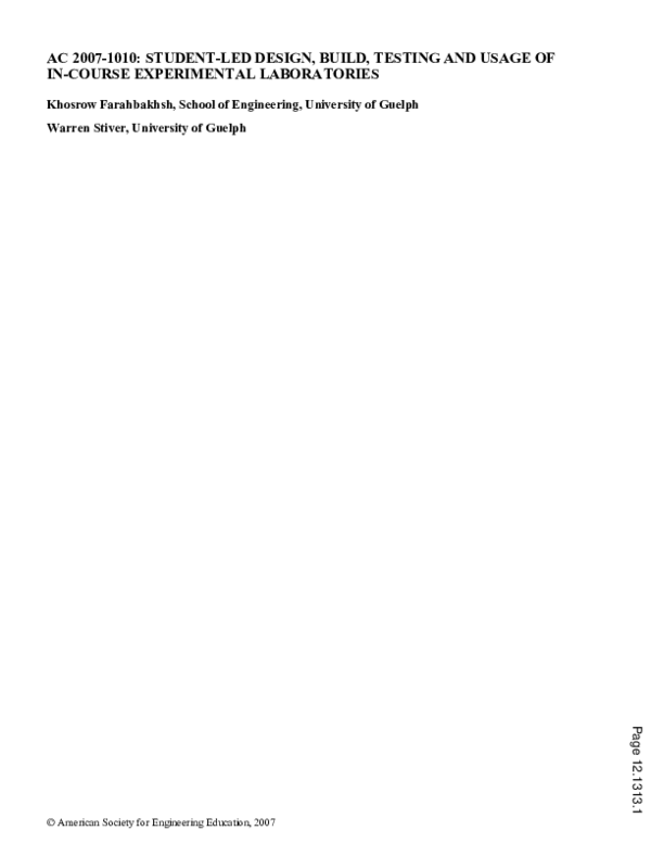 (PDF) Student Led Design, Build, Testing And Usage Of In Course ...