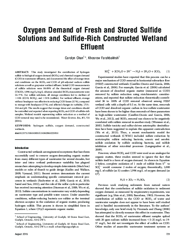 (PDF) Oxygen Demand of Fresh and Stored Sulfide Solutions and Sulfide ...
