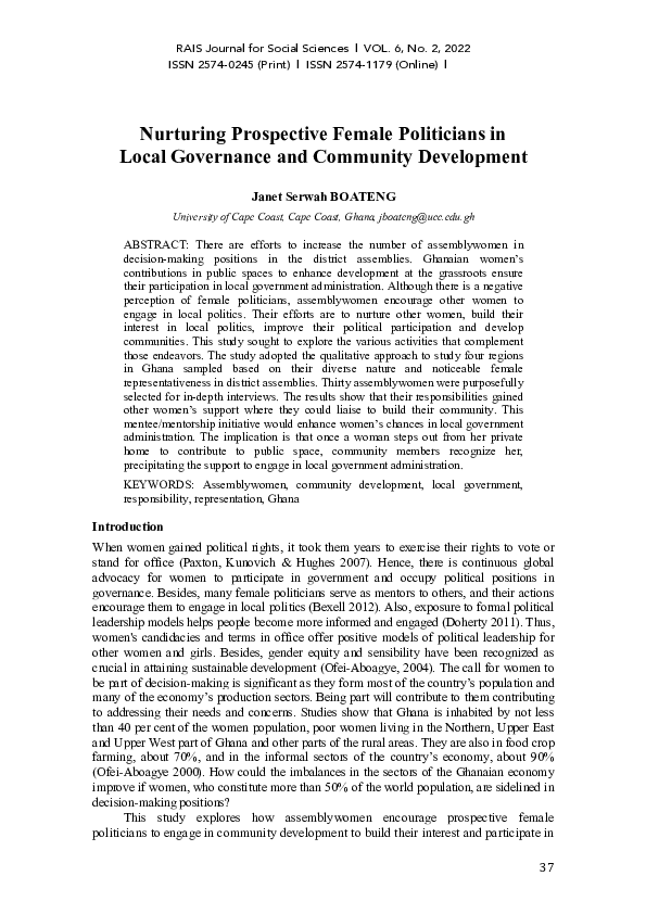 (PDF) Nurturing Prospective Female Politicians in Local Governance and ...
