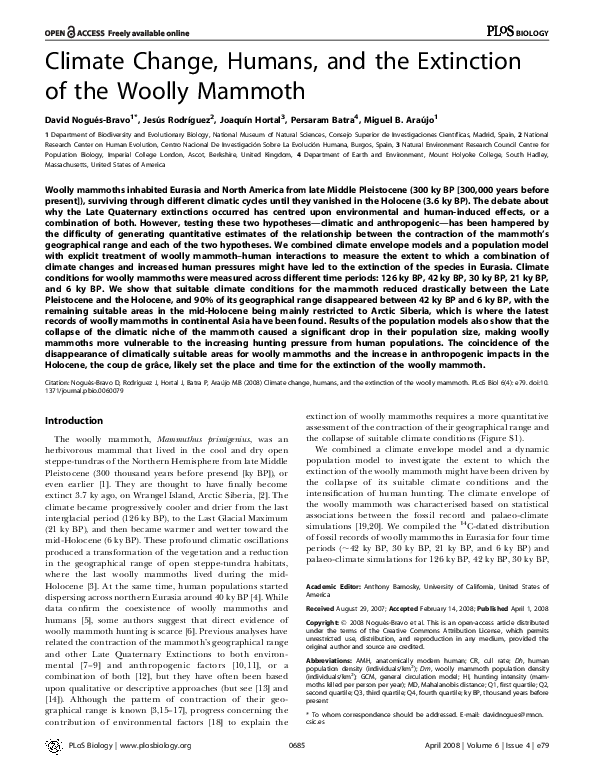 (PDF) Climate Change, Humans, and the Extinction of the Woolly Mammoth
