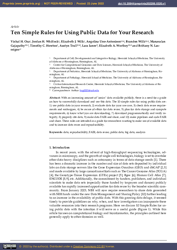 (PDF) Ten Simple Rules for Using Public Data for Your Research