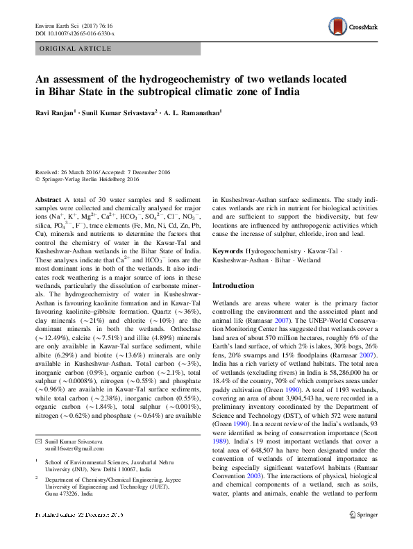 (PDF) An assessment of hydrogeochemistry of two wetlands located in ...