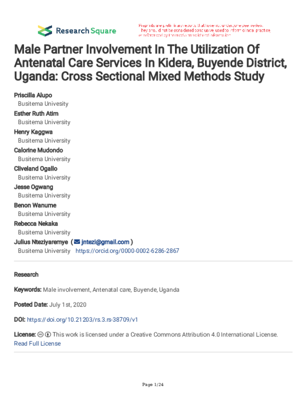(PDF) Male Partner Involvement In The Utilization Of Antenatal Care ...