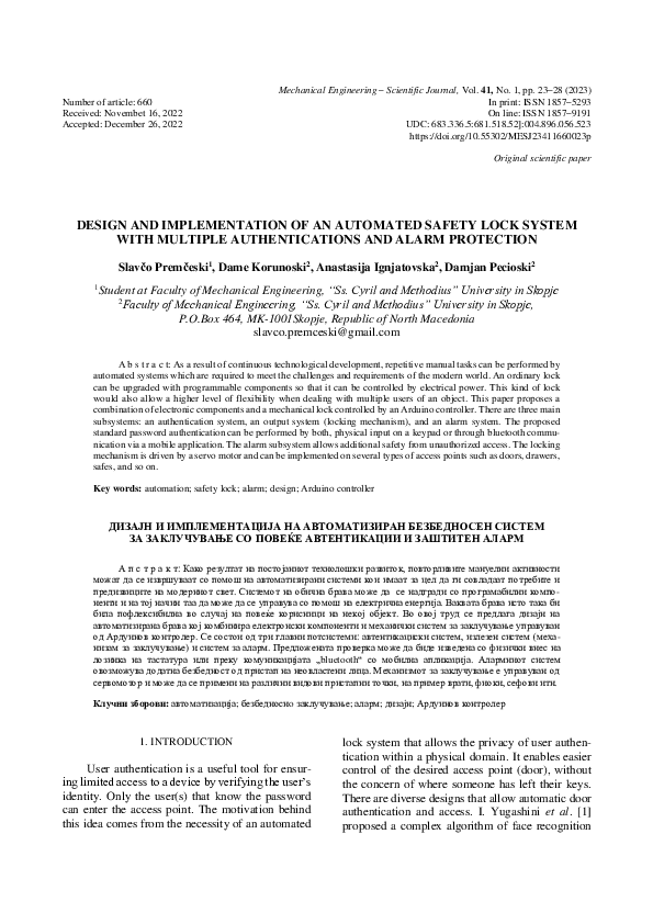 (PDF) Design and Implementation of an Automated Safety Lock System with ... (PDF) Design and Implementation of an Automated Safety Lock System with ...