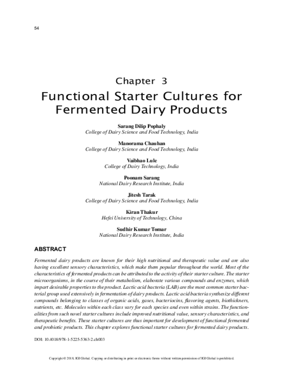 (PDF) Functional Starter Cultures for Fermented Dairy Products