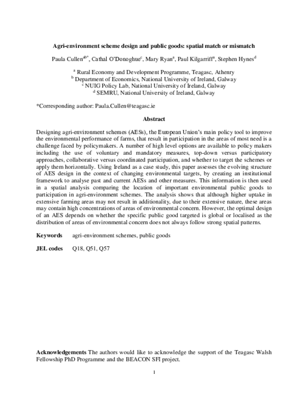 (PDF) Agri-environment scheme design and public goods : spatial match ...