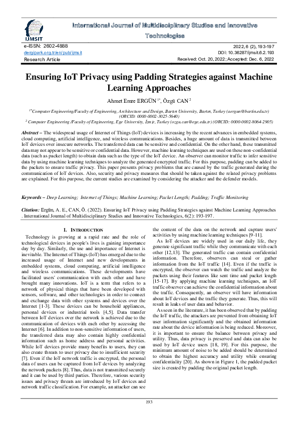 (PDF) Ensuring IoT Privacy using Padding Strategies against Machine Learning Approaches