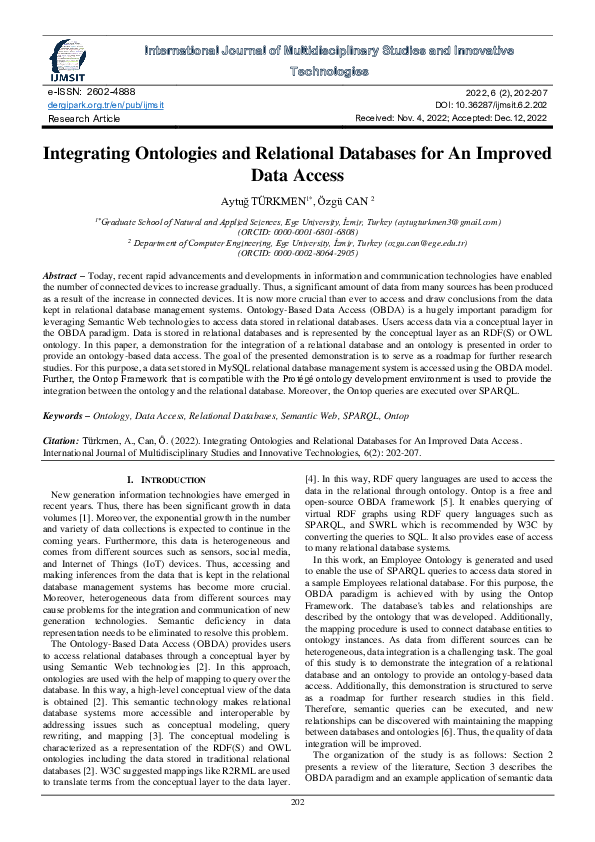 Pdf Integrating Ontologies And Relational Databases For An Improved Data Access