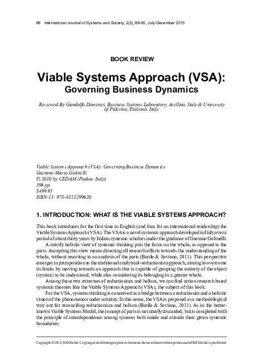 (PDF) viable Systems Approach (vSA): Governing Business Dynamics