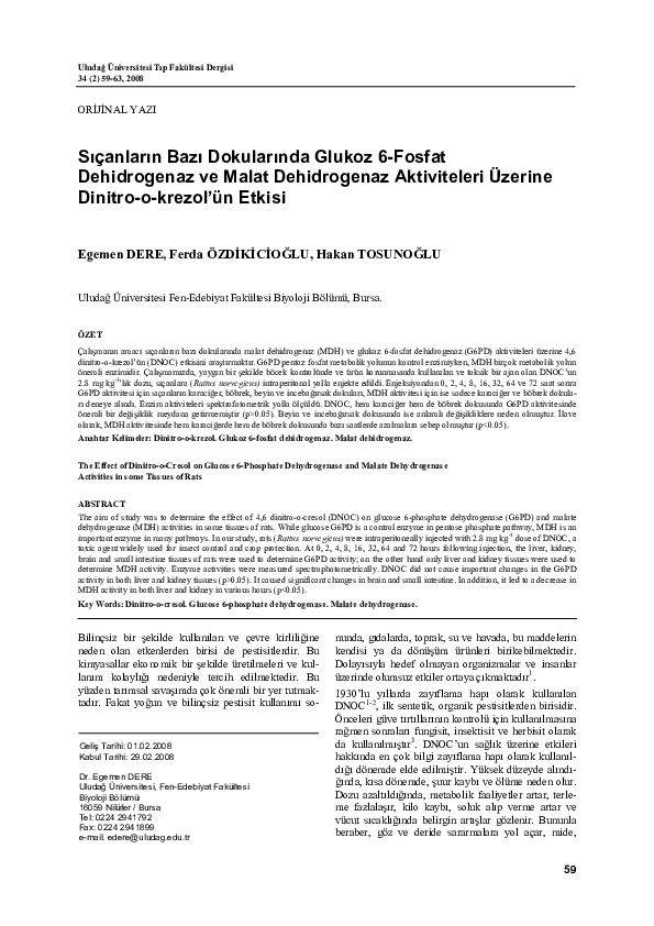 (PDF) Sıçanların Bazı Dokularında Glukoz 6-Fosfat Dehidrogenaz ve Malat ...