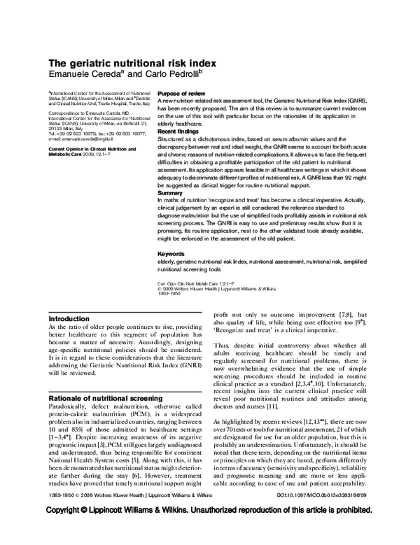 (PDF) The geriatric nutritional risk index