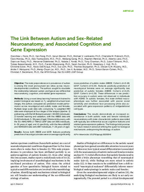 Pdf The Link Between Autism And Sex Related Neuroanatomy And Associated Cognition And Gene