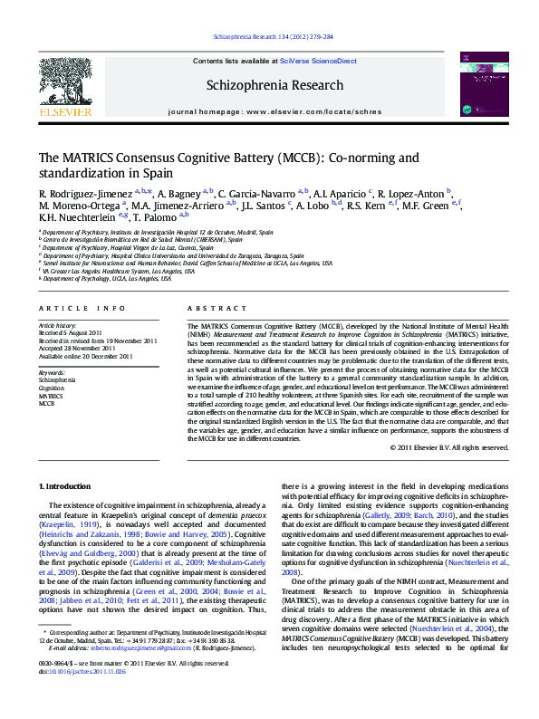 (PDF) The MATRICS consensus cognitive battery (MCCB): co-norming and ...