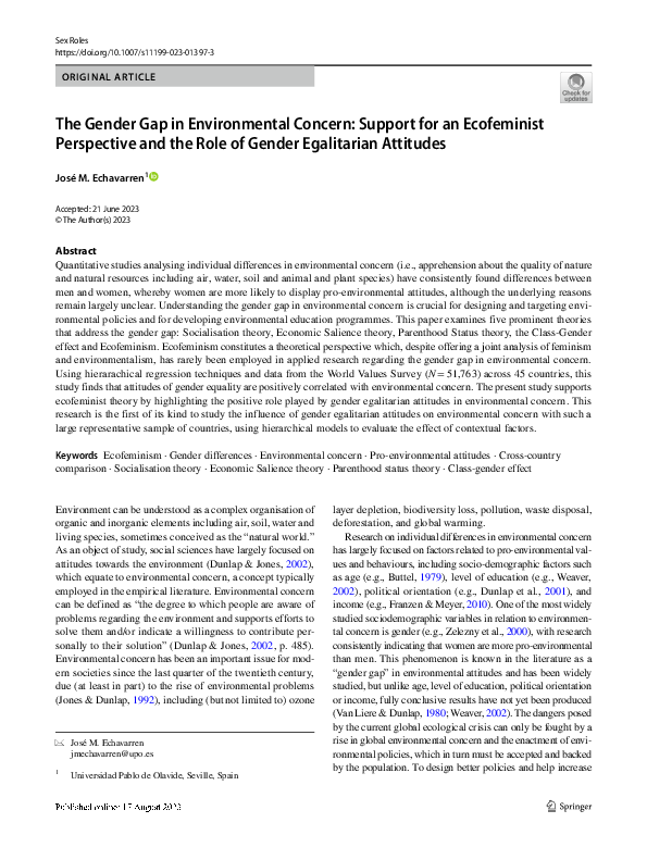 (PDF) The Gender Gap in Environmental Concern: Support for an ...