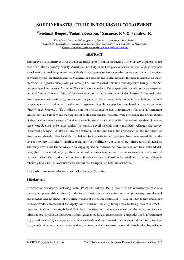 (PDF) Soft infrastructure in tourism development