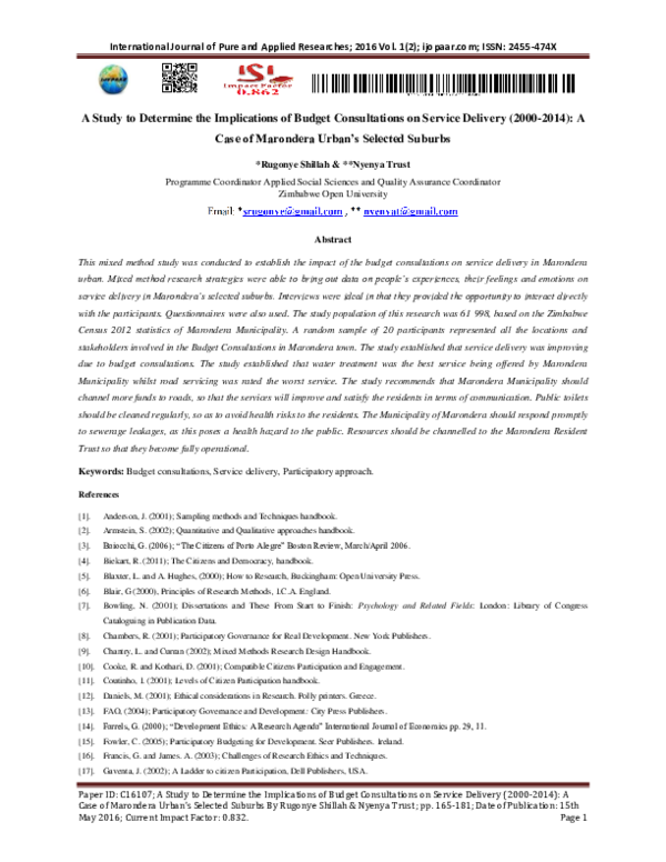 (PDF) A Study to Determine the Implications of Budget Consultations on ...
