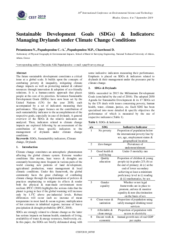 (PDF) Sustainable Development Goals (SDGs) & Indicators: Managing ...