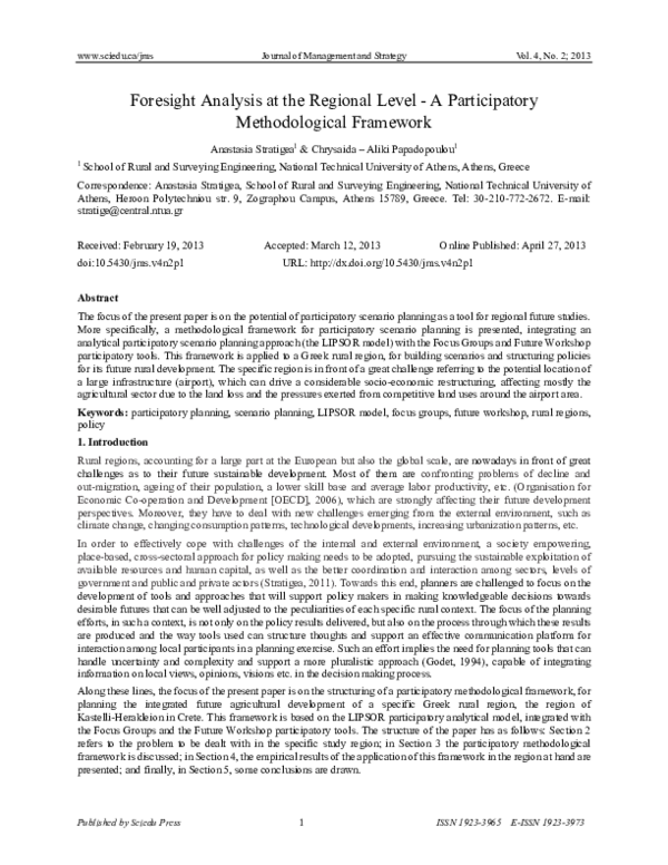 (PDF) Foresight Analysis at the Regional Level - A Participatory ...