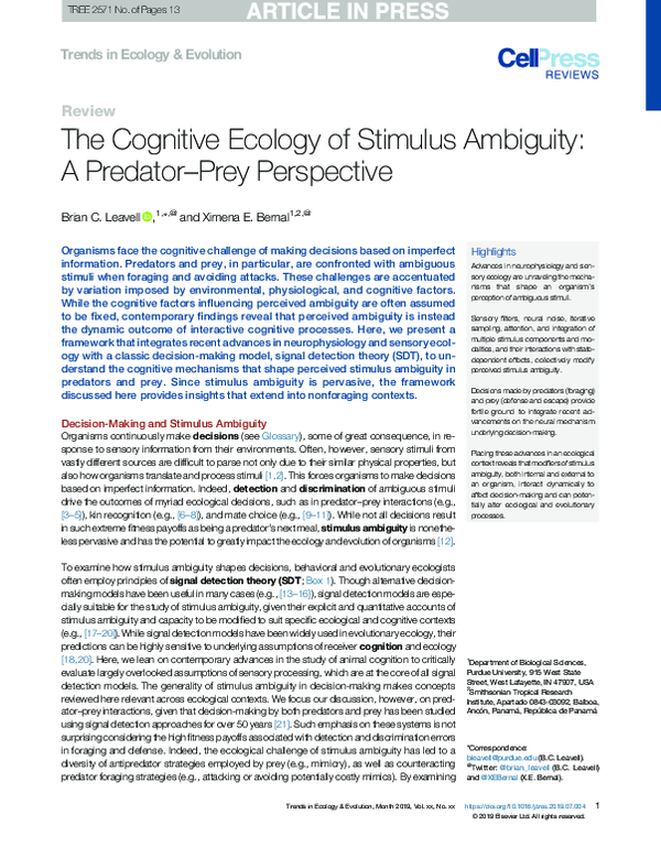 (PDF) The Cognitive Ecology of Stimulus Ambiguity: A Predator–Prey ...