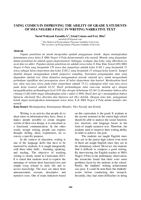 (PDF) Using Comics in Improving the Ability of Grade X Students of Sma Negeri 4 Palu in Writing ...