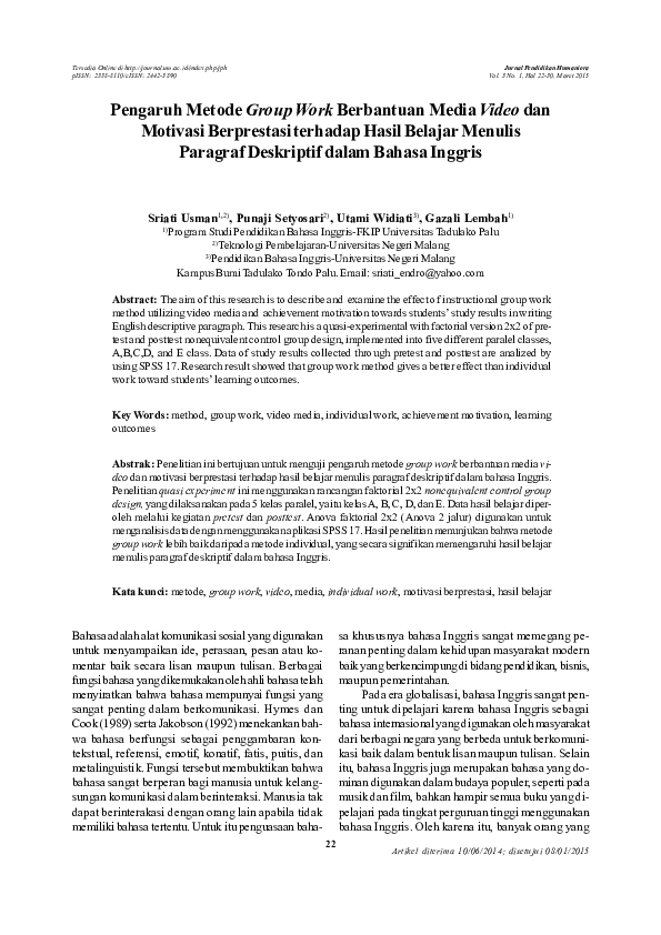 (PDF) The Impact of Video-Assisted Group Work Method and Achievement ...