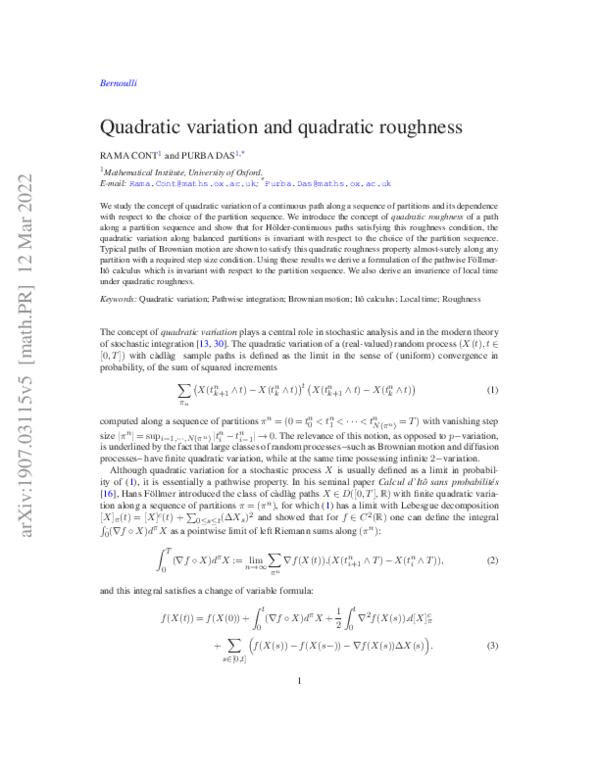 (PDF) Quadratic variation and quadratic roughness