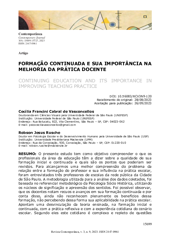 (PDF) Formação Continuada e Sua Importância Na Melhoria Da Prática Docente