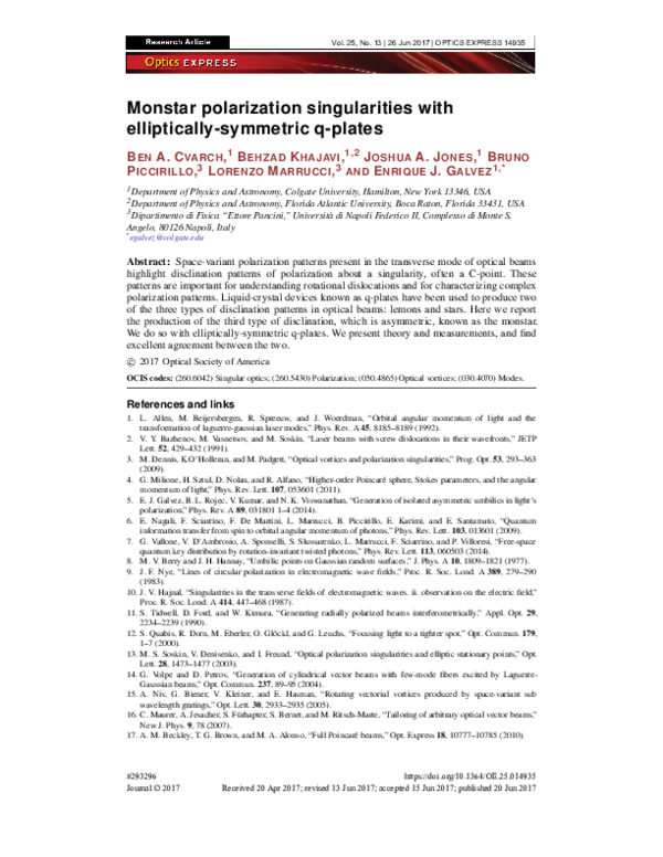 Pdf Monstar Polarization Singularities With Elliptically Symmetric Q