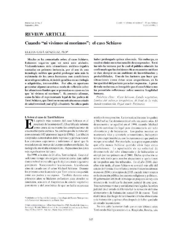 (PDF) Cuando “ni vivimos ni morimos”: El caso Schiavo
