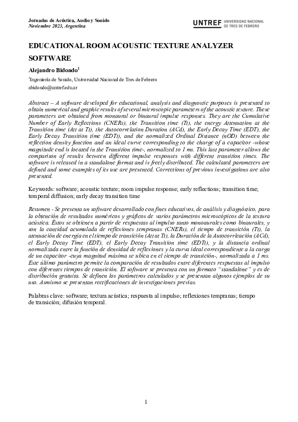 (PDF) EDUCATIONAL ROOM ACOUSTIC TEXTURE ANALYZER SOFTWARE