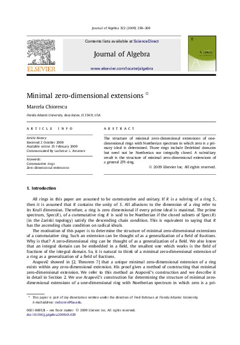 (PDF) Minimal zero-dimensional extensions
