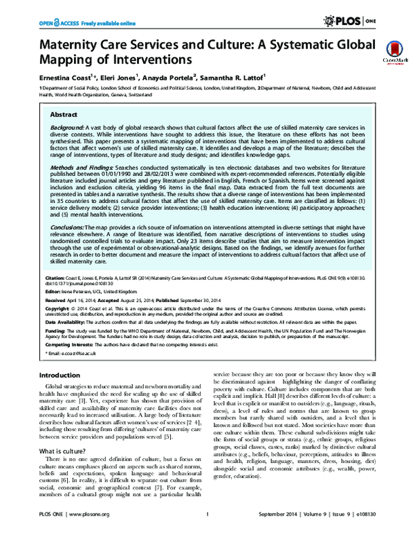 (PDF) Maternity Care Services and Culture: A Systematic Global Mapping ...