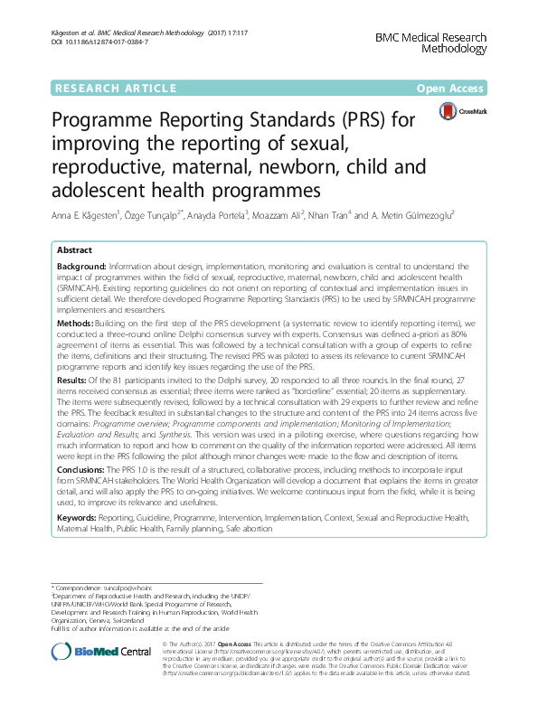 (PDF) Programme Reporting Standards (PRS) for improving the reporting ...