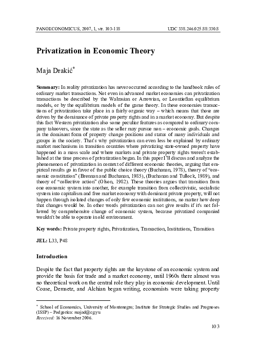 (PDF) Privatization in economic theory