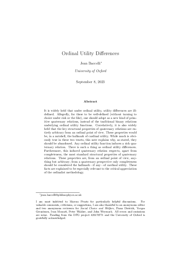 (PDF) Ordinal Utility Differences
