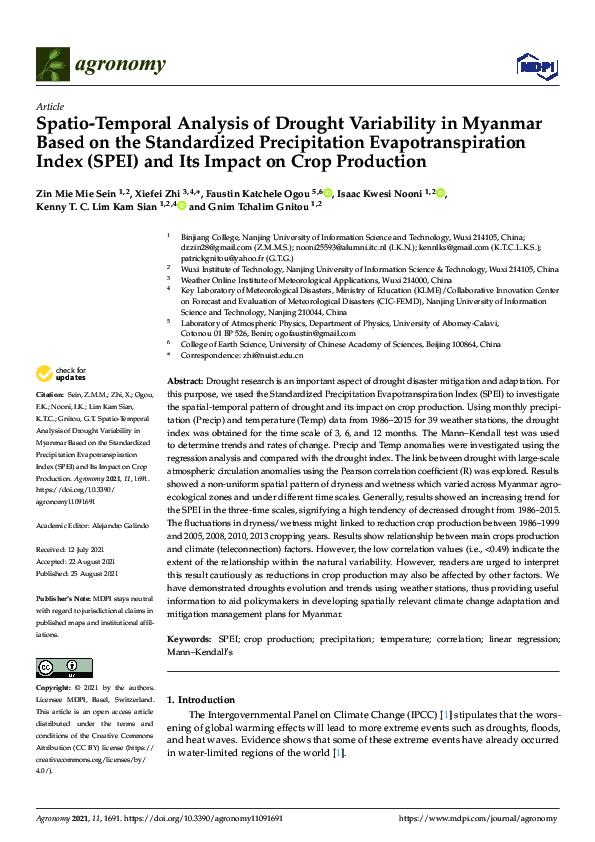 Pdf Spatio Temporal Analysis Of Drought Variability In Myanmar Based