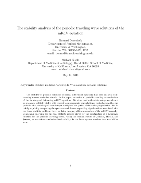 (PDF) The Stability Analysis of the Periodic Traveling Wave Solutions ...
