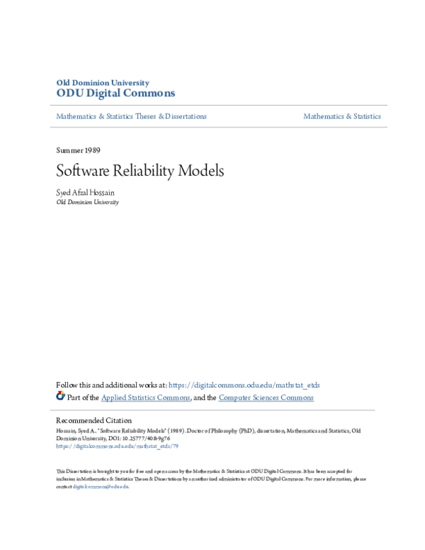 (PDF) On Software Reliability Models