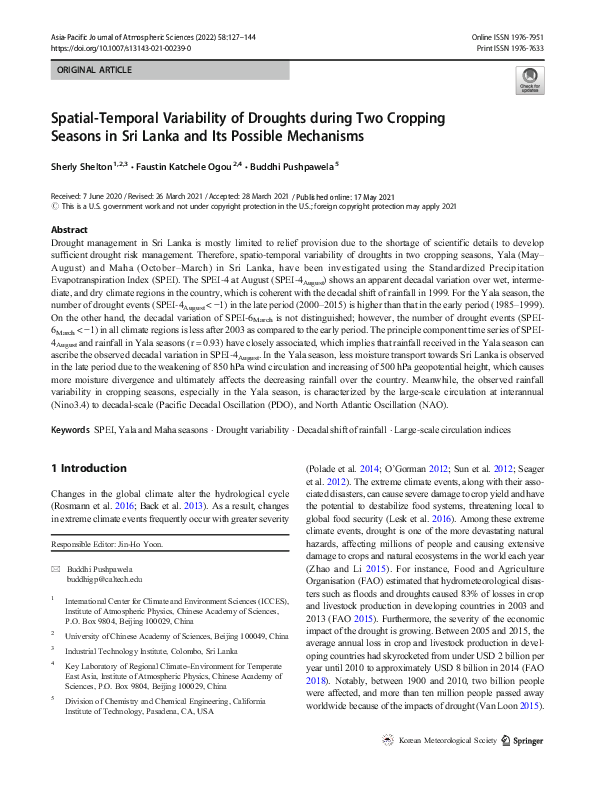 (PDF) Spatial-Temporal Variability of Droughts during Two Cropping Seasons in Sri Lanka and Its ...