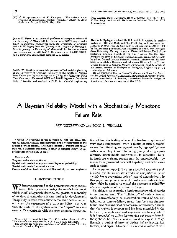 (PDF) A Bayesian Reliability Model with a Stochastically Monotone Failure Rate