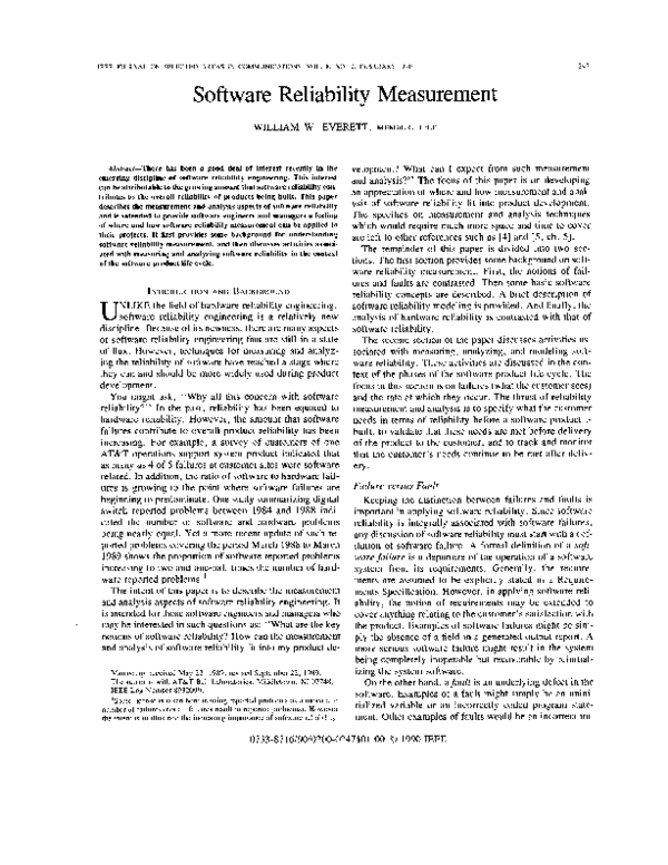 (PDF) Software reliability measurement