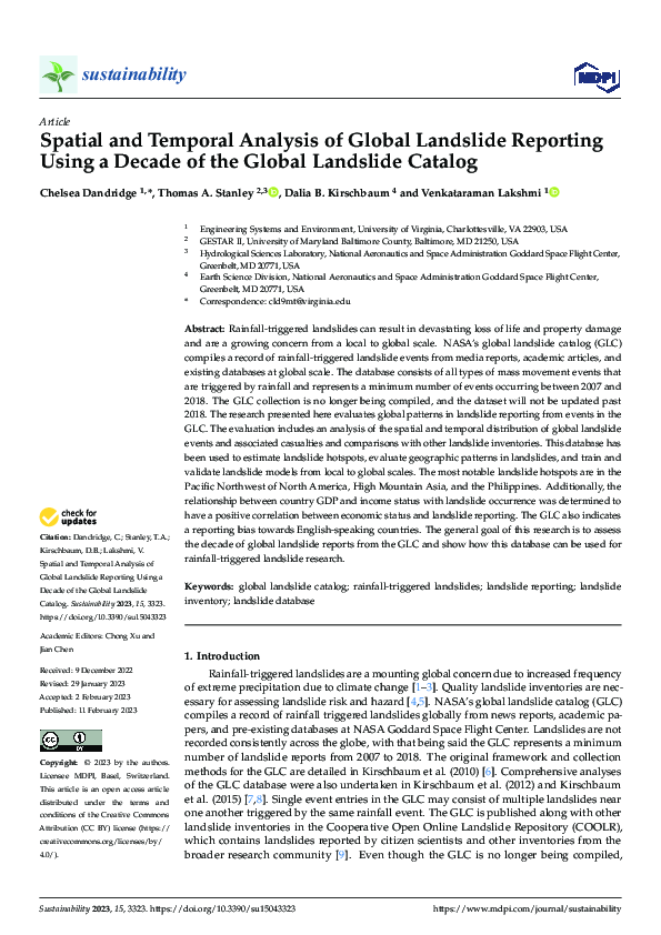 (PDF) Spatial and Temporal Analysis of Global Landslide Reporting Using a Decade of the Global ...