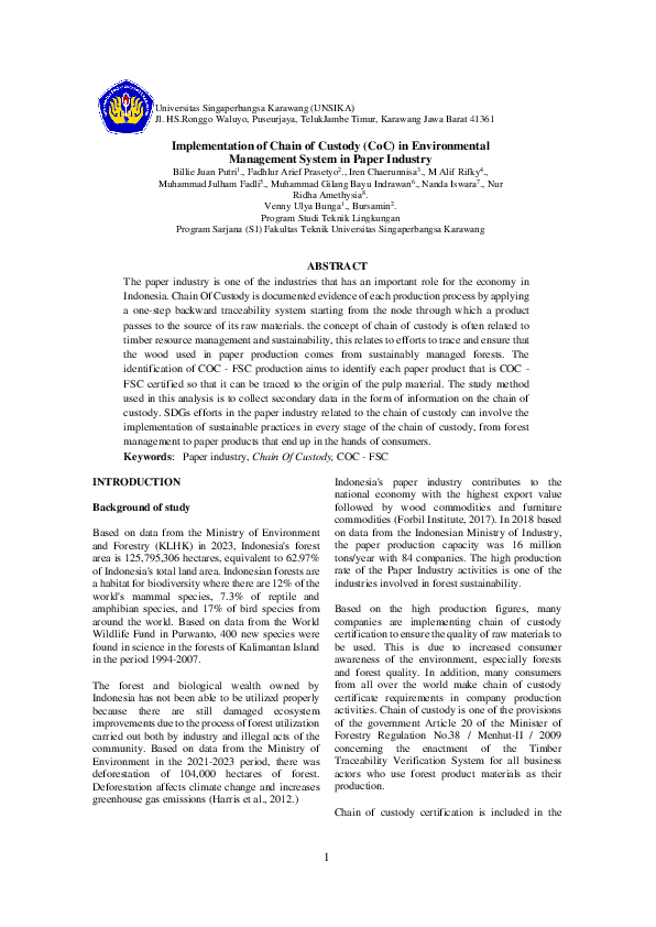 (PDF) Implementation of Chain of Custody (CoC) in Environmental ...