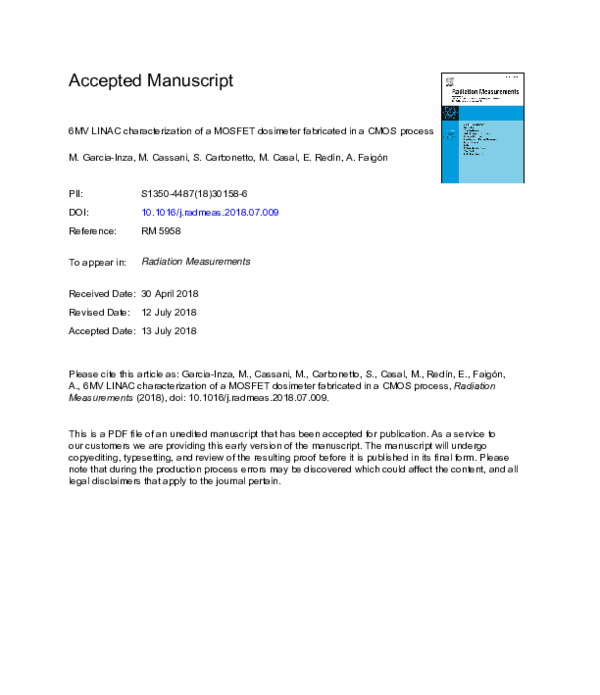 (PDF) 6MV LINAC characterization of a MOSFET dosimeter fabricated in a ...