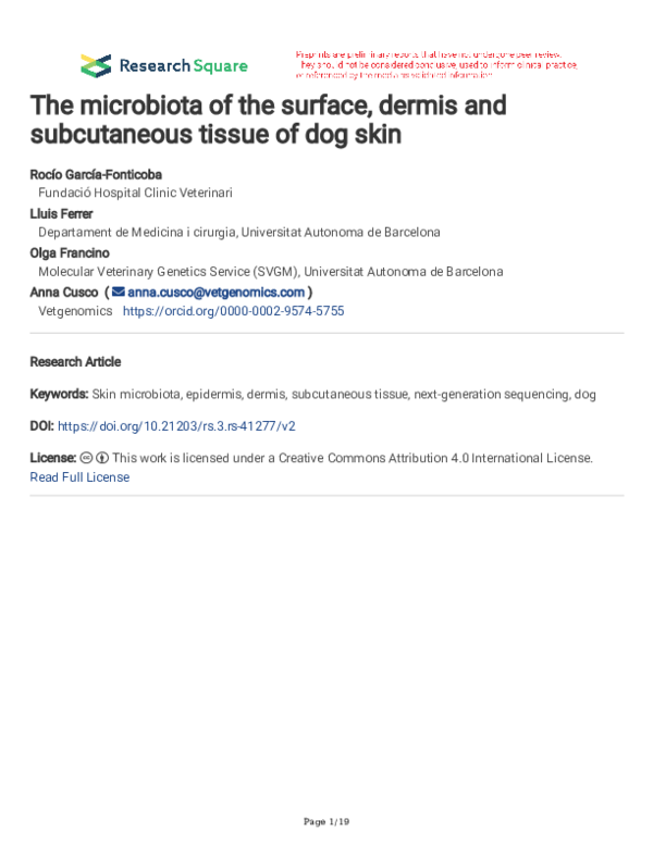 (PDF) The microbiota of the surface, dermis and subcutaneous tissue of ...